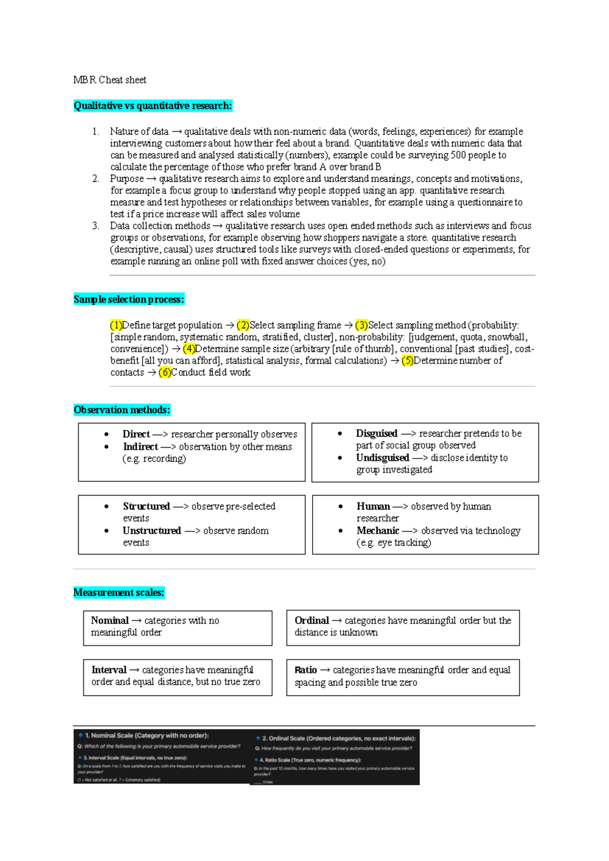 MBR Cheat Sheet: Qualitative vs Quantitative Research Methods - Studocu