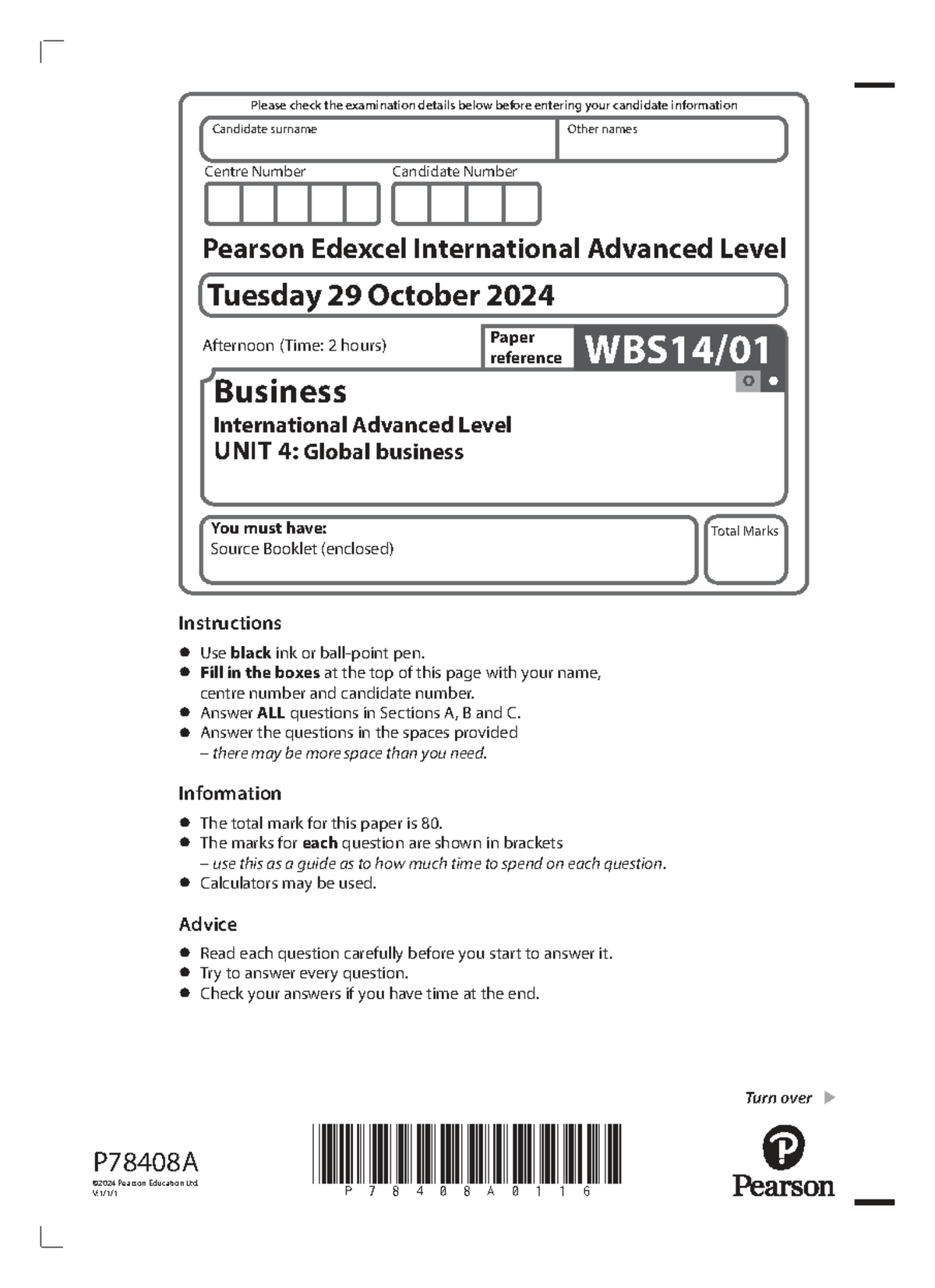 IAL Business 2024 Oct Unit 4 Exam Paper Details - Studocu