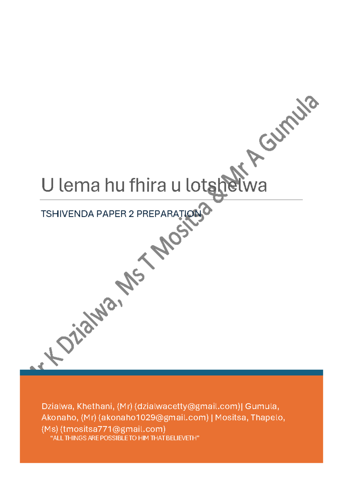 Tshivenda P2 Exam Prep: U Lema Hu Fhira U Lotshelwa Guide - Studocu