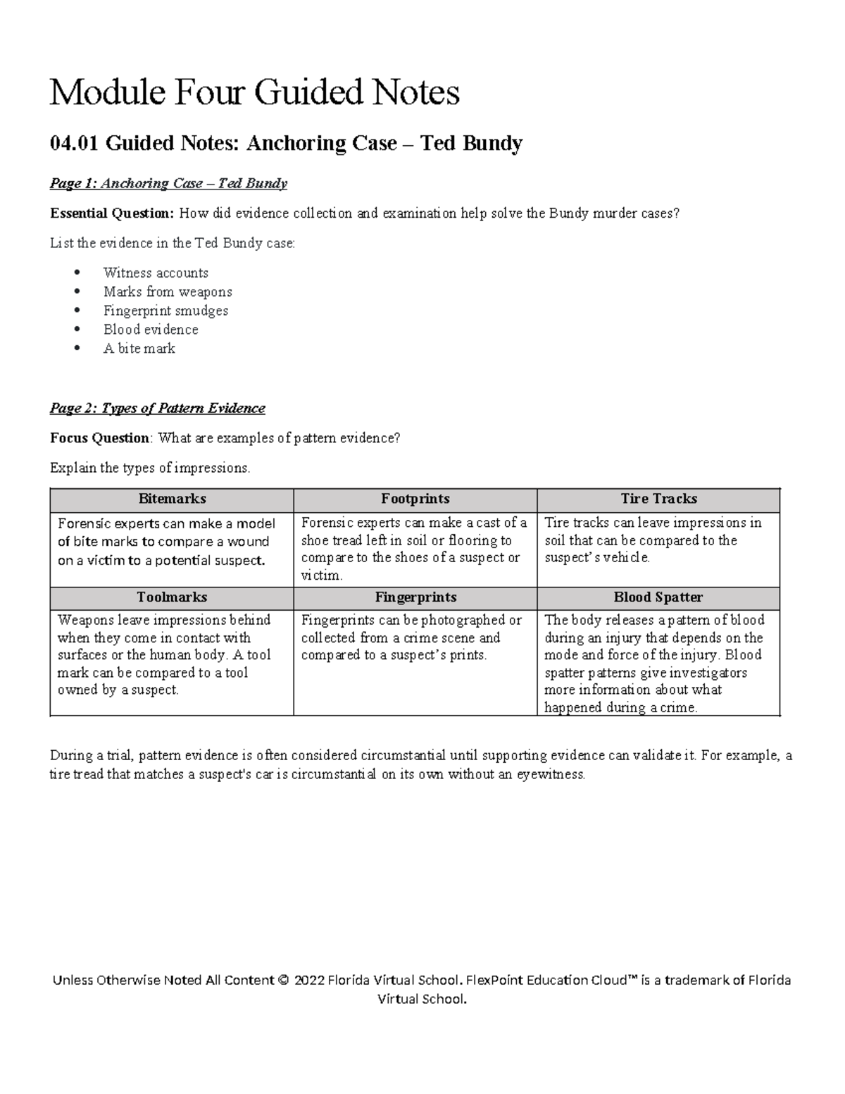 Module 04 Guided Notes: Forensic Science - Evidence Analysis Techniques ...