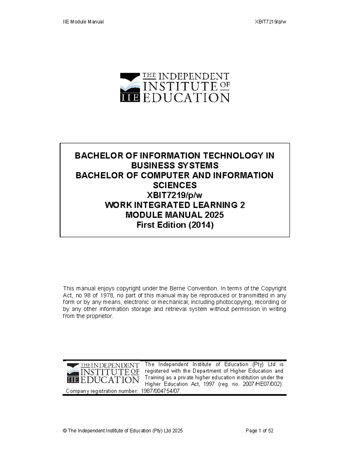 IIE Module Manual: WIL 2 for BIT & CIS - 2025 Edition - Studocu