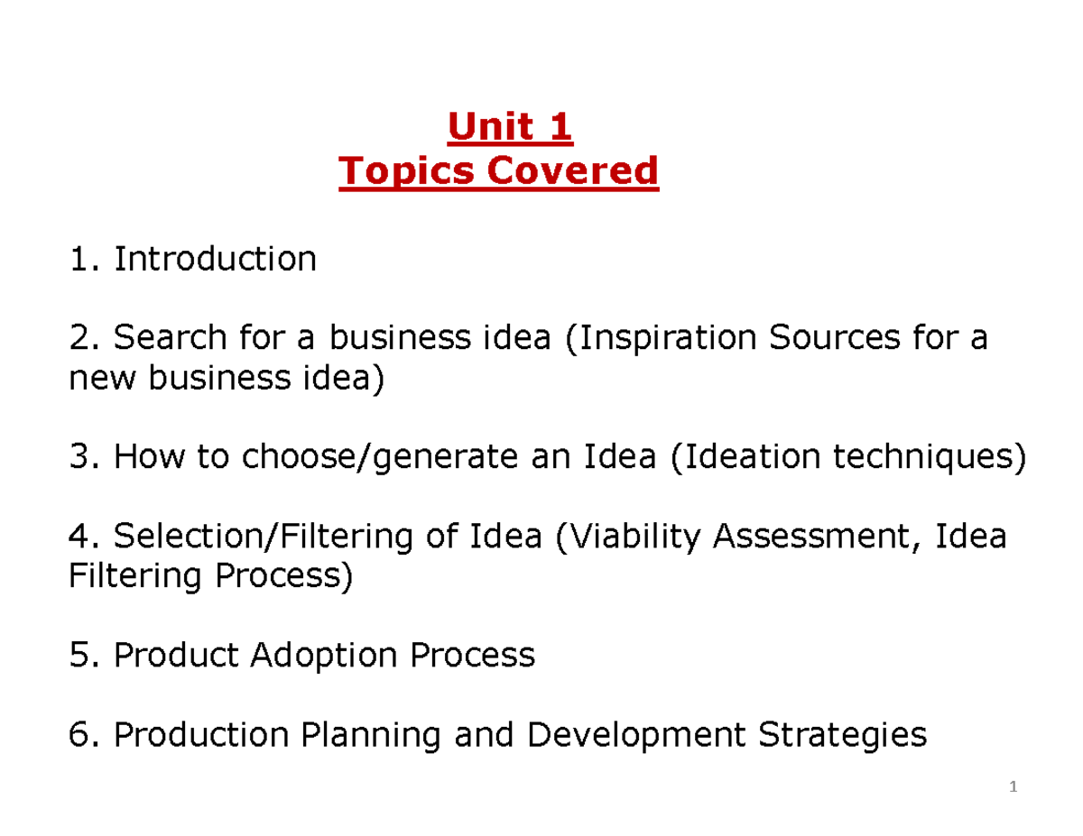 IBM Unit 1: Innovation and Business Idea Development Notes - Studocu
