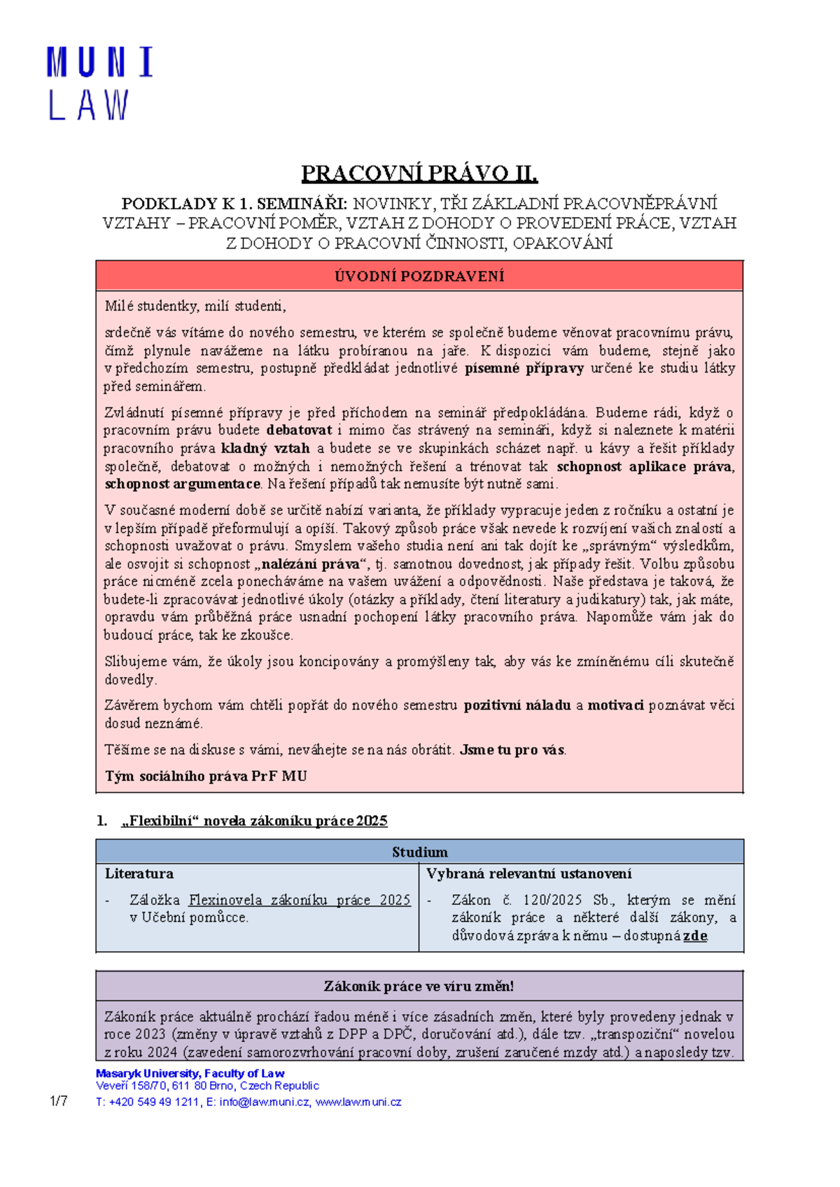 PRACOVNÍ PRÁVO II: PODKLADY K SEMINÁŘI 1 - NOVINKY A VZTAHY - Studocu