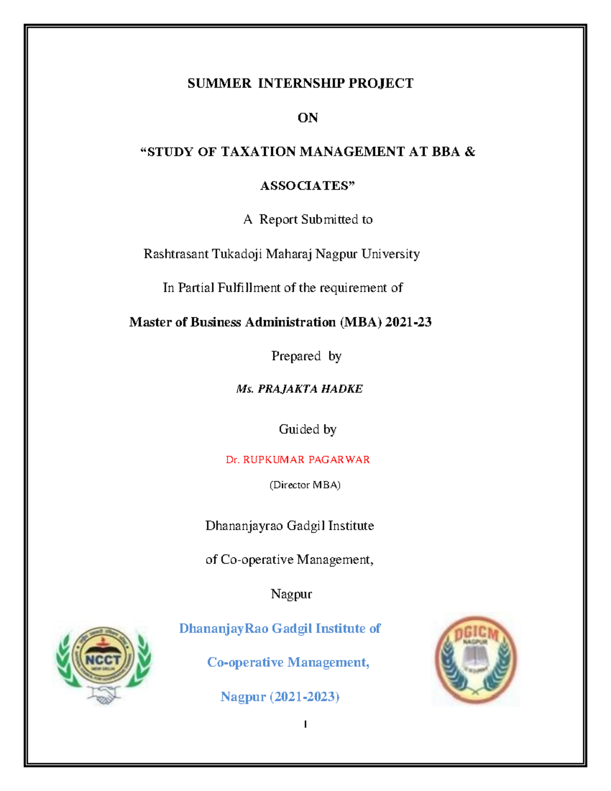 Summer Internship Report on Taxation Management at BBA & Associates ...