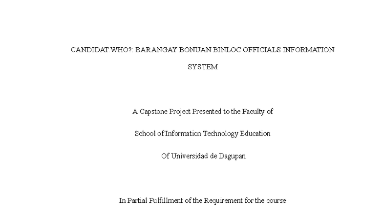 CANDIDAT.WHO?: A Barangay Election Info System for Bonuan Binloc - Studocu