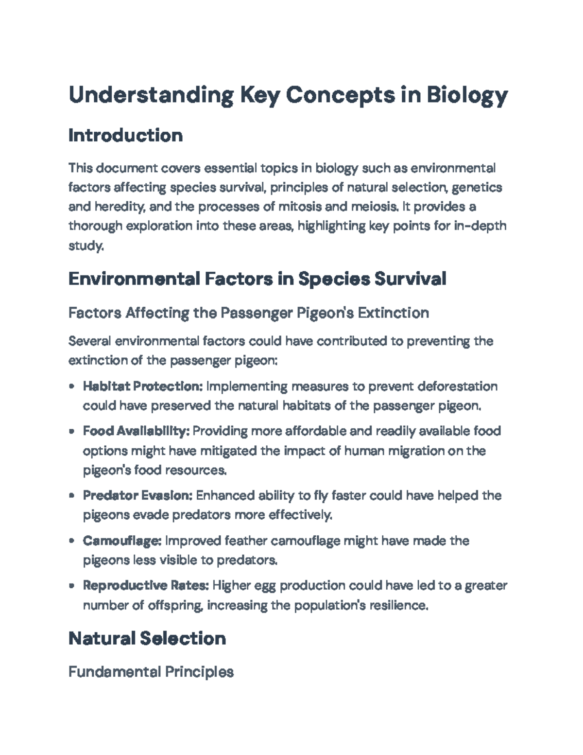 Biology Concepts: Natural Selection, Genetics, Mitosis, and Meiosis ...