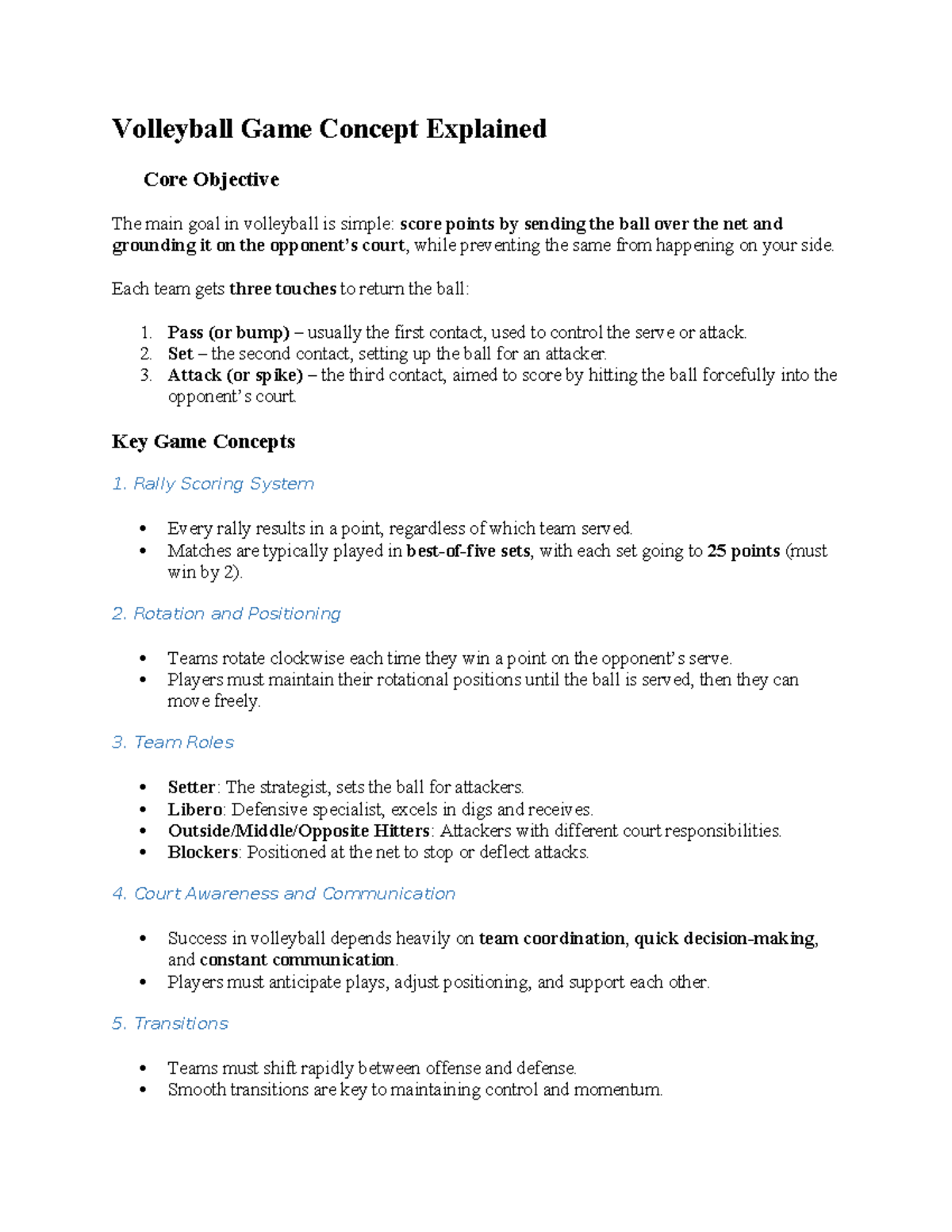Volleyball Game Concepts Explained: Core Objectives & Strategies - Studocu