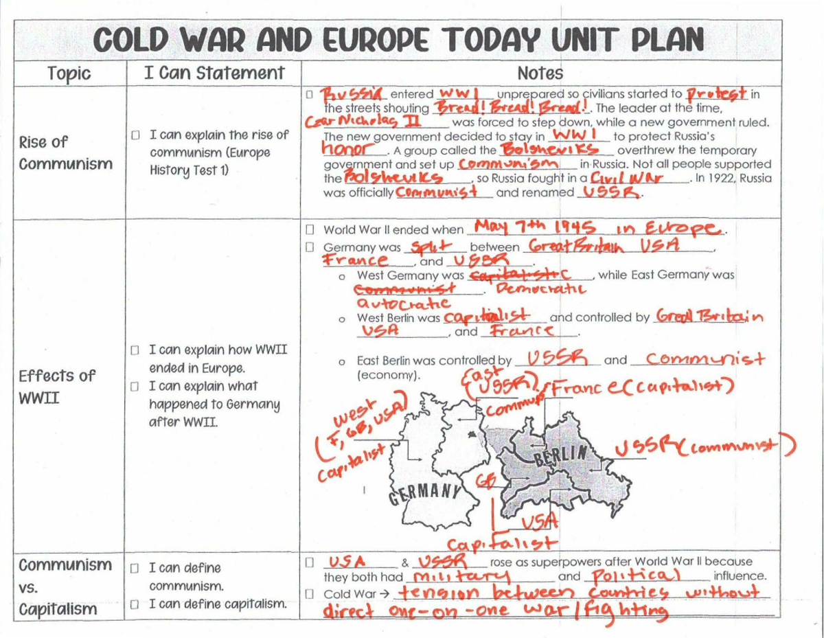 COLD WAR AND EUROPE TODAY: UNIT PLAN & KEY THEMES IN LIT 20TH CENTURY ...