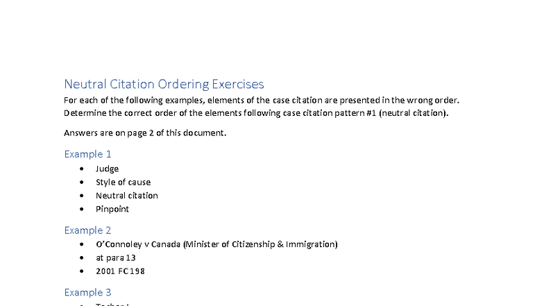 Neutral Citation Ordering Exercises - Legal Citation Patterns - Studocu