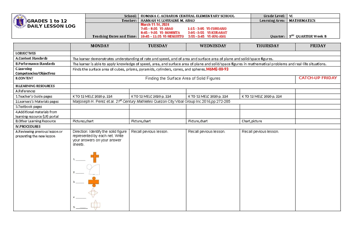 Makabansa 1 Q1 W1 Matatag Lesson Plan and Curriculum Guide - Studocu