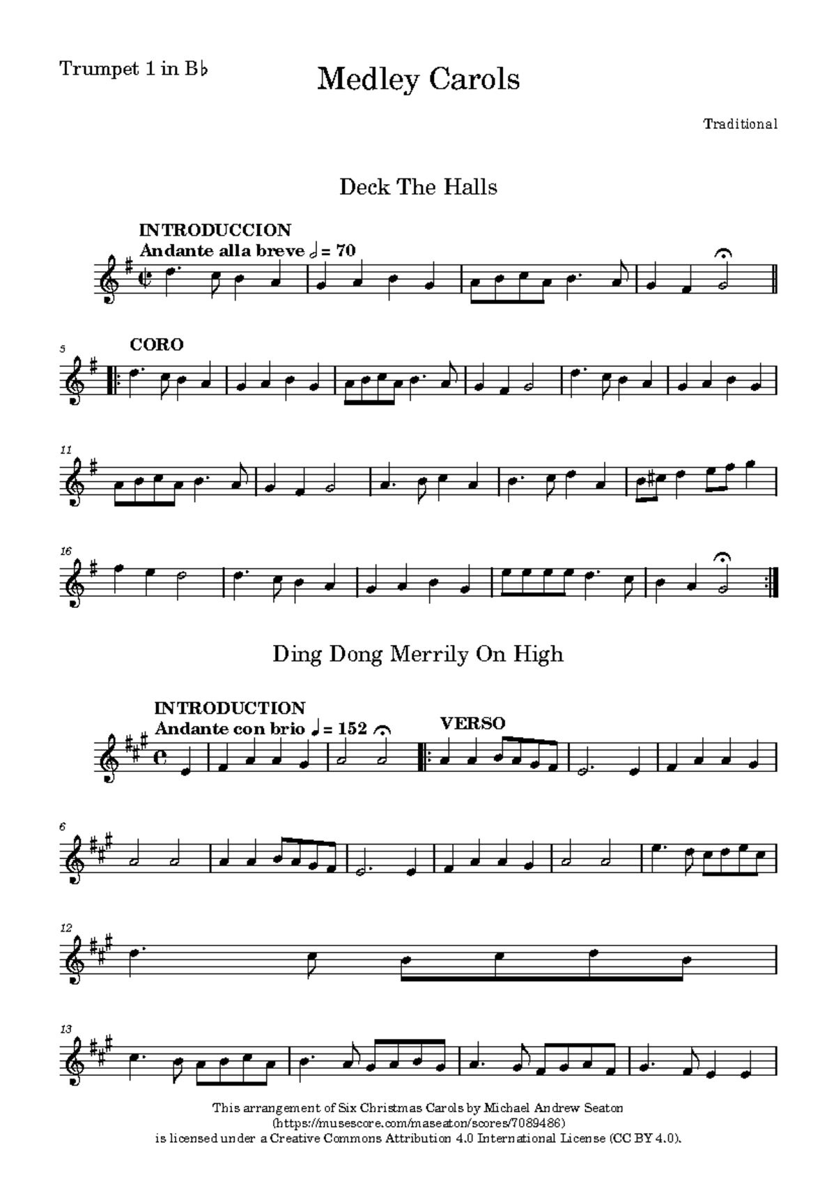 Medley Carols for Trumpet 1 in Bb - Traditional Christmas Pieces - Studocu