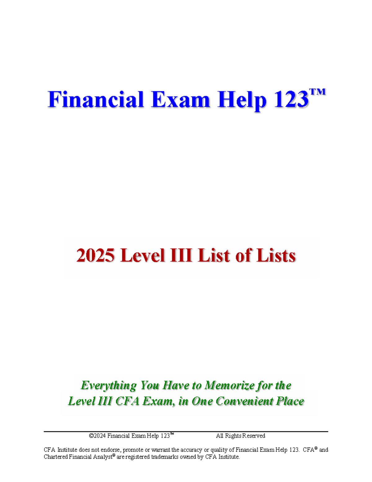 2025 Level III CFA Exam: Comprehensive List of Key Concepts - Studocu