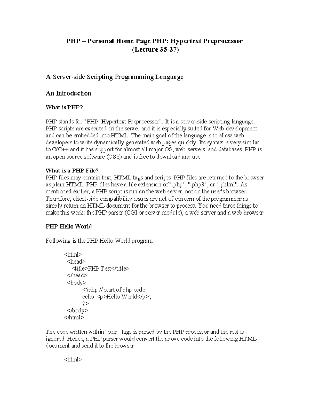 PHP: Hypertext Preprocessor (Lecture) - An Intro to PHP Scripting - Studocu