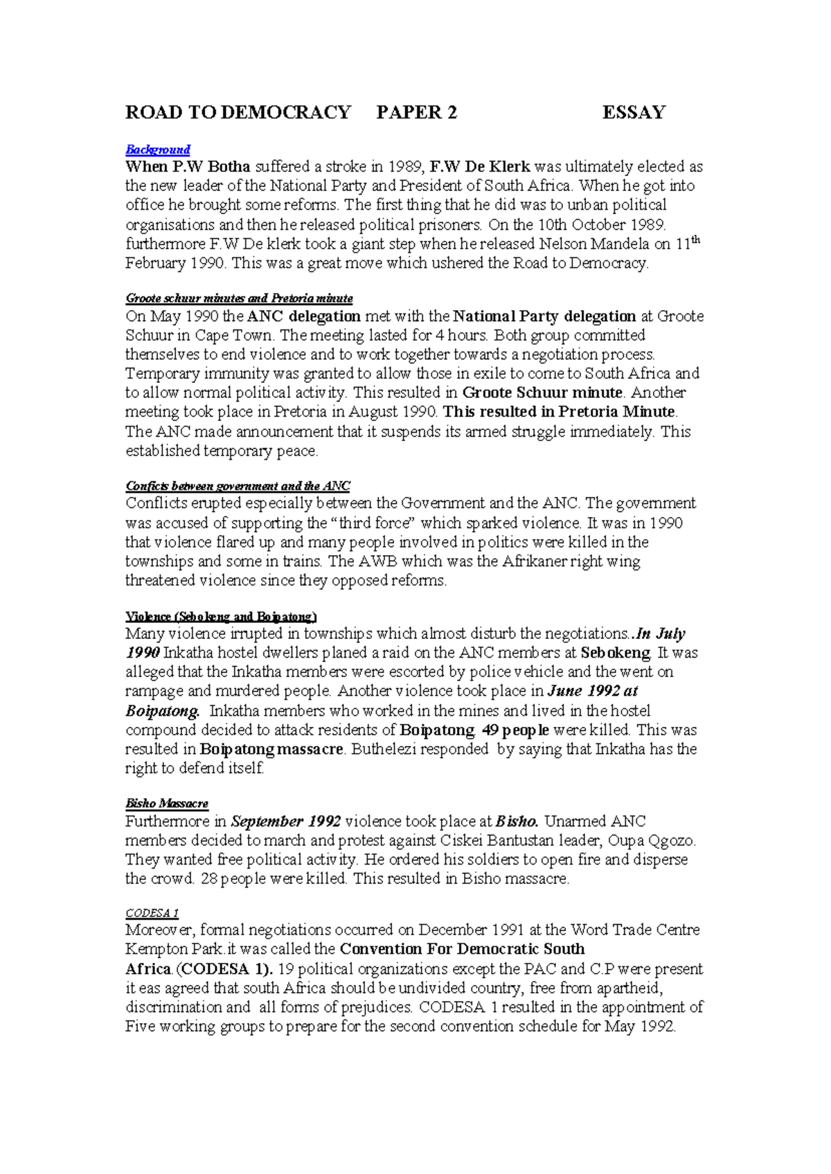 ROAD TO DEMOCRACY: Comprehensive Essay Analysis (Paper 2) - Studocu