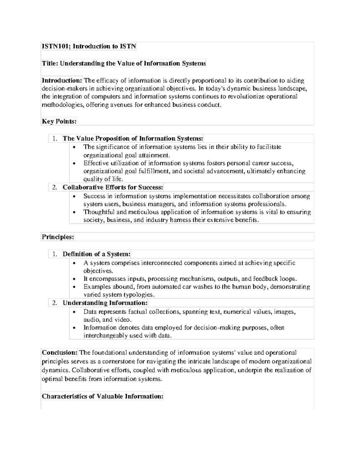 ISTN101 at introduction to information value and information systems ...