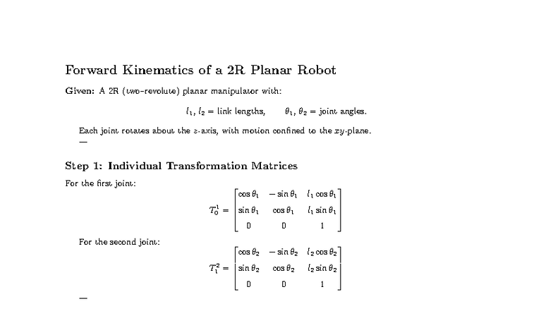 2R Planar Robot Forward Kinematics Analysis - Studocu