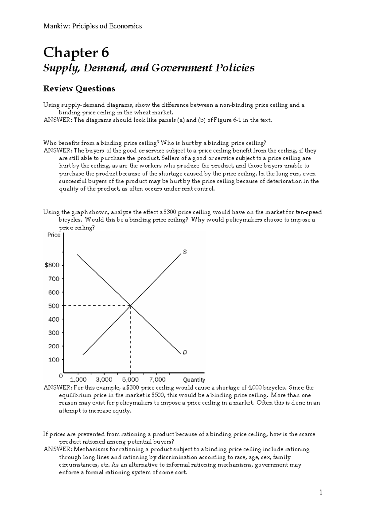 Chap06 Practice Questions - Supply, Demand & Price Controls - Studocu