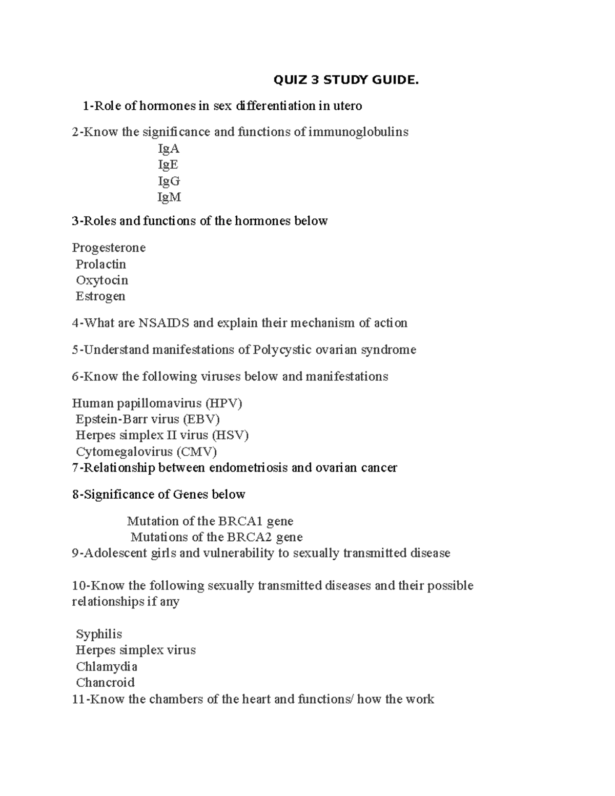 QUIZ 3 Study Guide: Hormones, Immunoglobulins, and STDs - Studocu