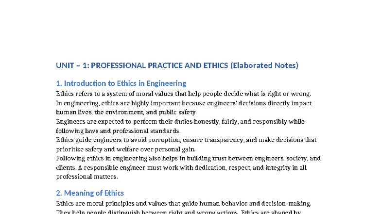 UNIT 1: Professional Practice and Ethics - Detailed Notes - Studocu