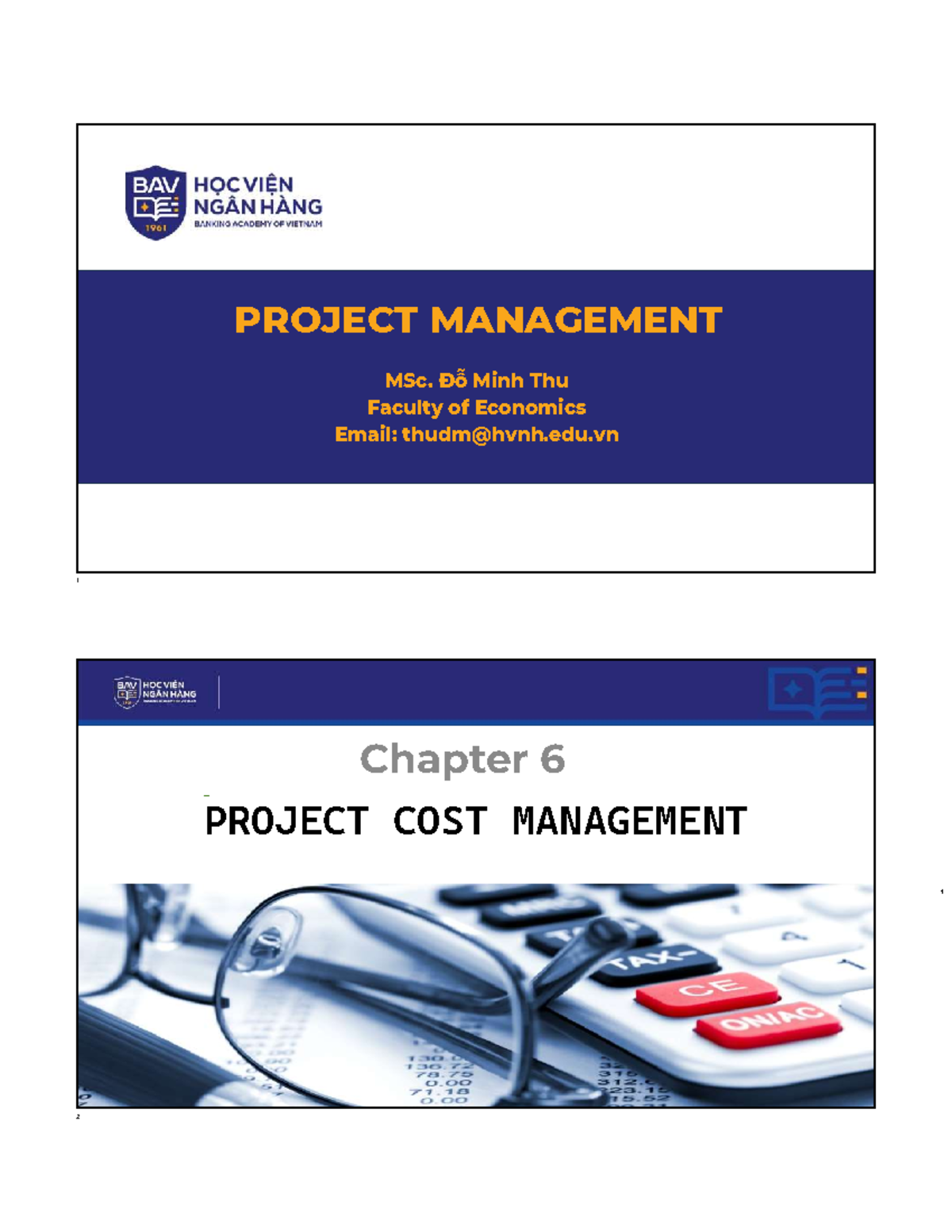 Chapter 6: Project Cost Management - MSc. Đỗ Minh Thu - Studocu