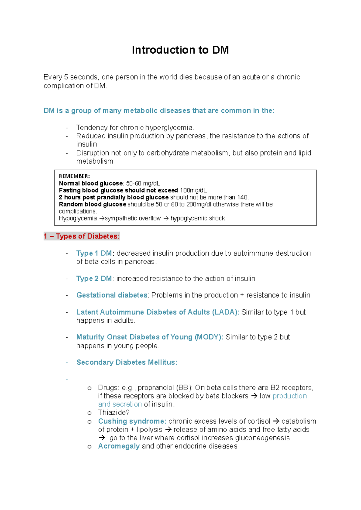 Introduction to Diabetes Mellitus: Key Concepts and Complications - Studocu