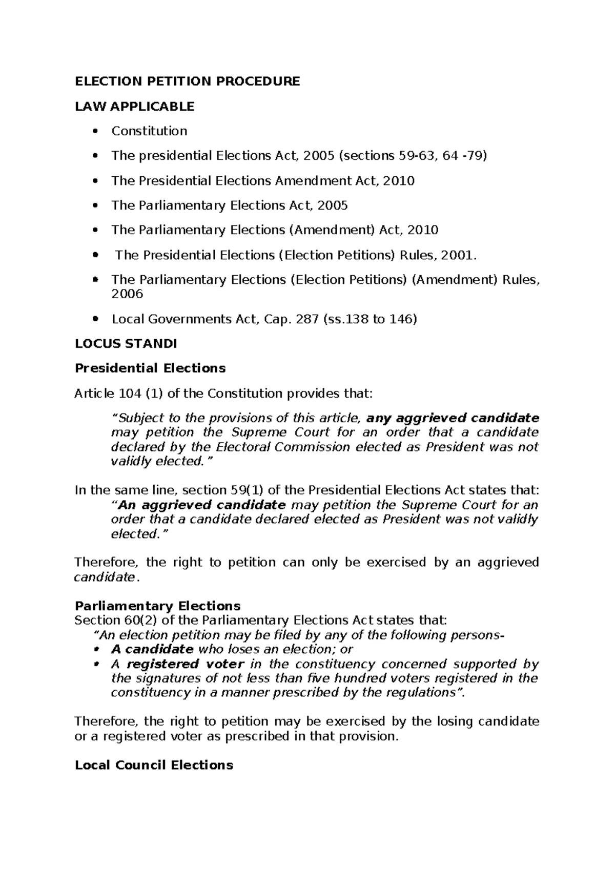 Election Petition Procedure 2021: A Comprehensive Legal Guide - Studocu
