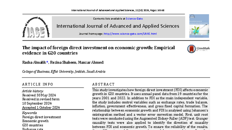 The Impact of FDI on Economic Growth in G20 Countries: 2001-2022 - Studocu