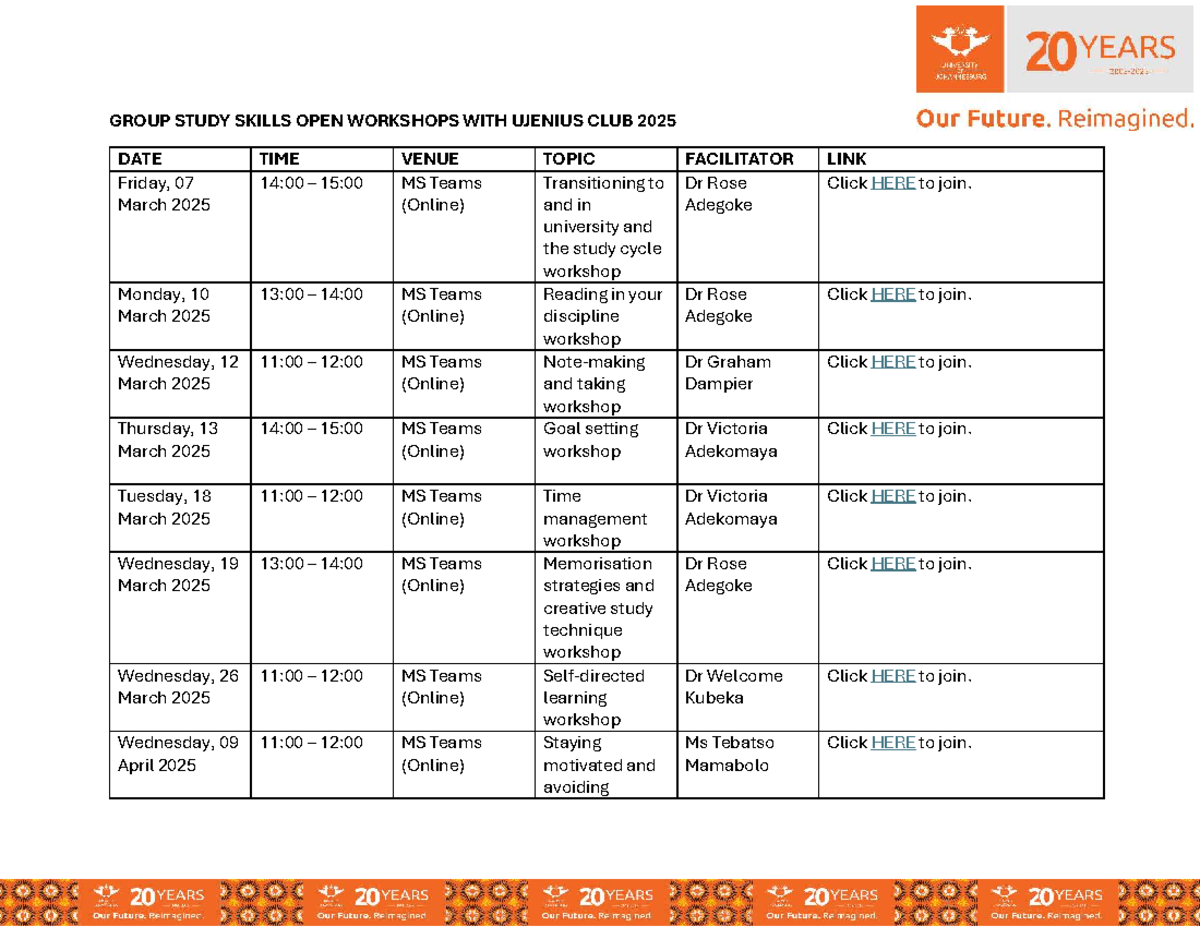 ADC Workshops with UJenius Club 2025 - GROUP STUDY SKILLS OPEN ...