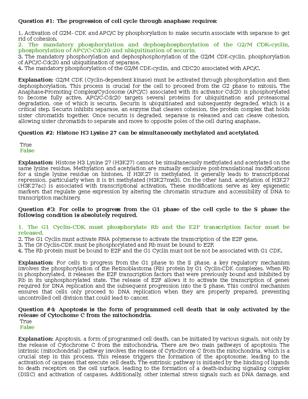Cell Biology Quiz #2 - Question #1: The progression of cell cycle ...