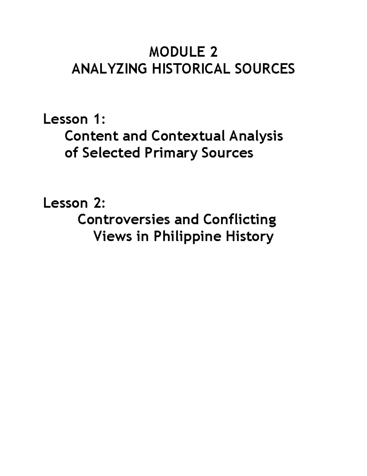 GECC 106 - Module 2, Lesson 1 - MODULE 2 ANALYZING HISTORICAL SOURCES ...