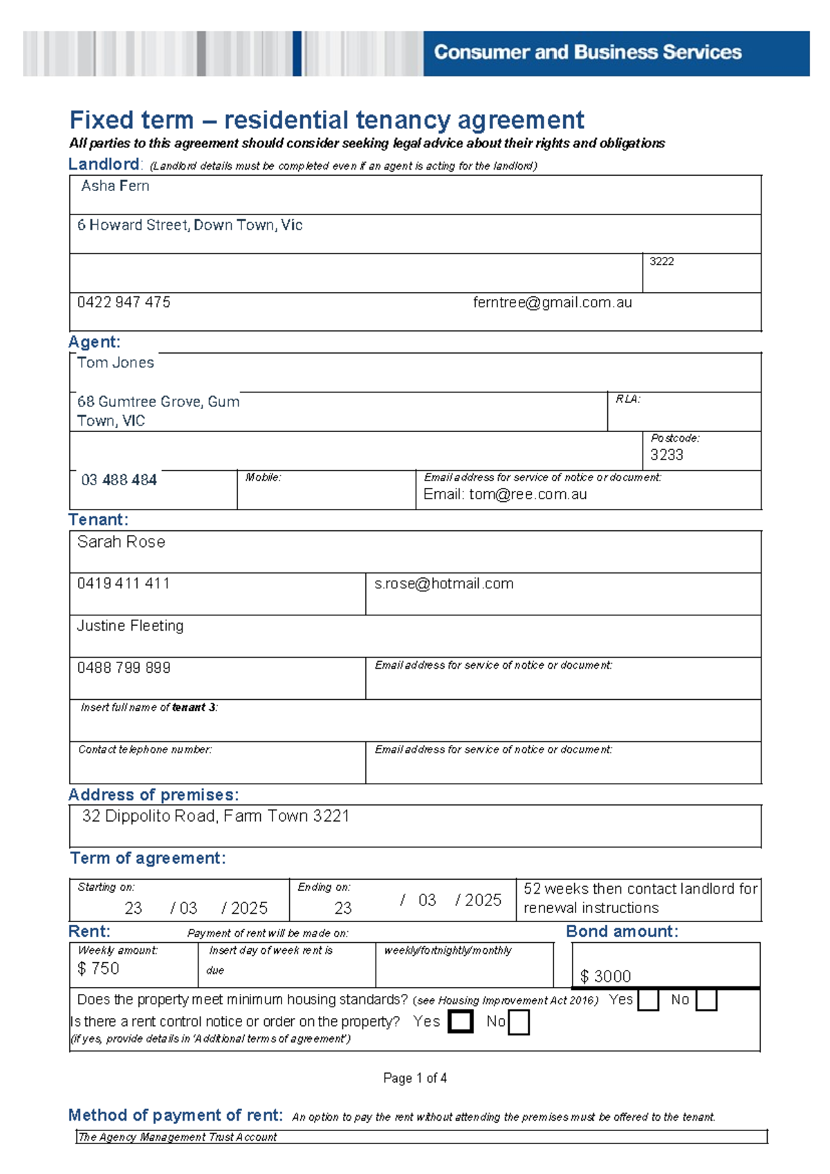 Cpprep 4122 - SA - Fixed Term Residential Tenancy Agreement - Studocu