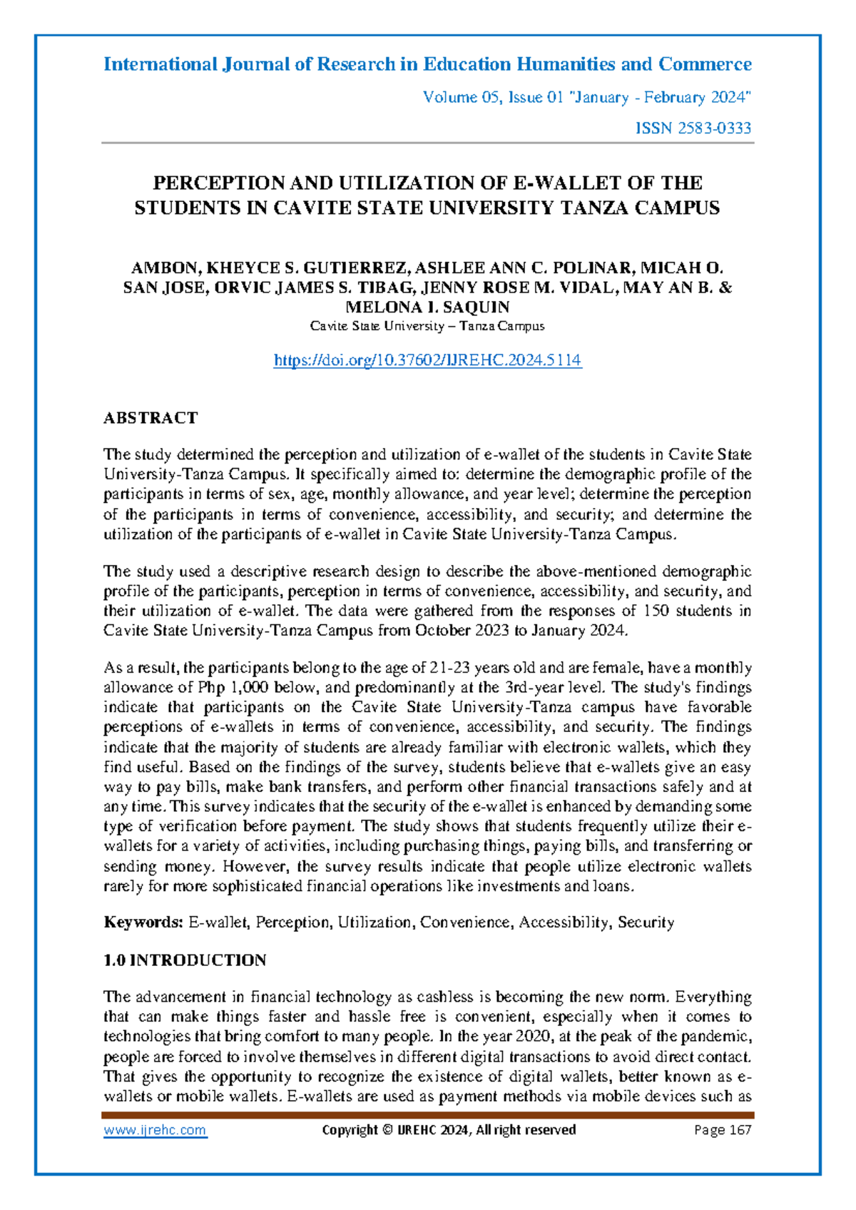 Perception and Utilization of E-Wallets Among Students at Cavite State ...