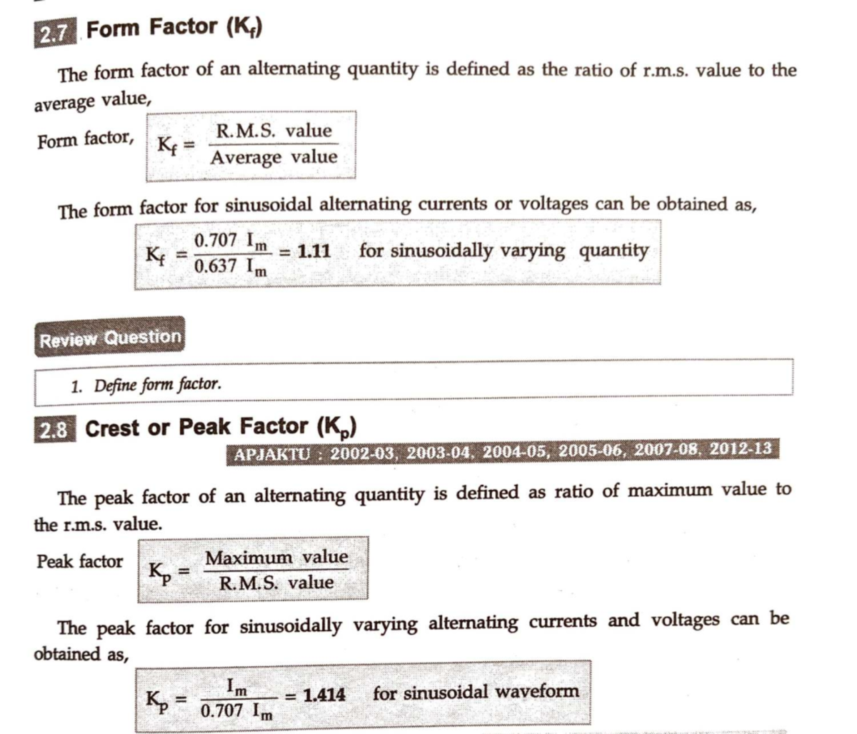 Notes on Form Factor and Peak Factor in AC Circuits - BEE 201 UNIT 2 ...
