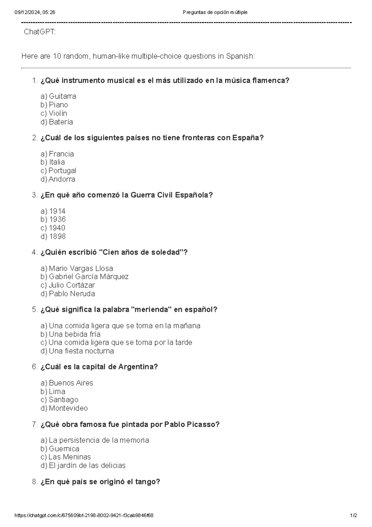 Spanish 100: Multiple-Choice Questions for Exam Review 2024 - Studocu