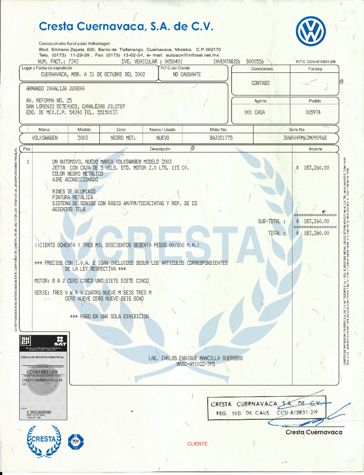 Factura de Venta del Automóvil Volkswagen Jetta - CUERNAVACA - Studocu