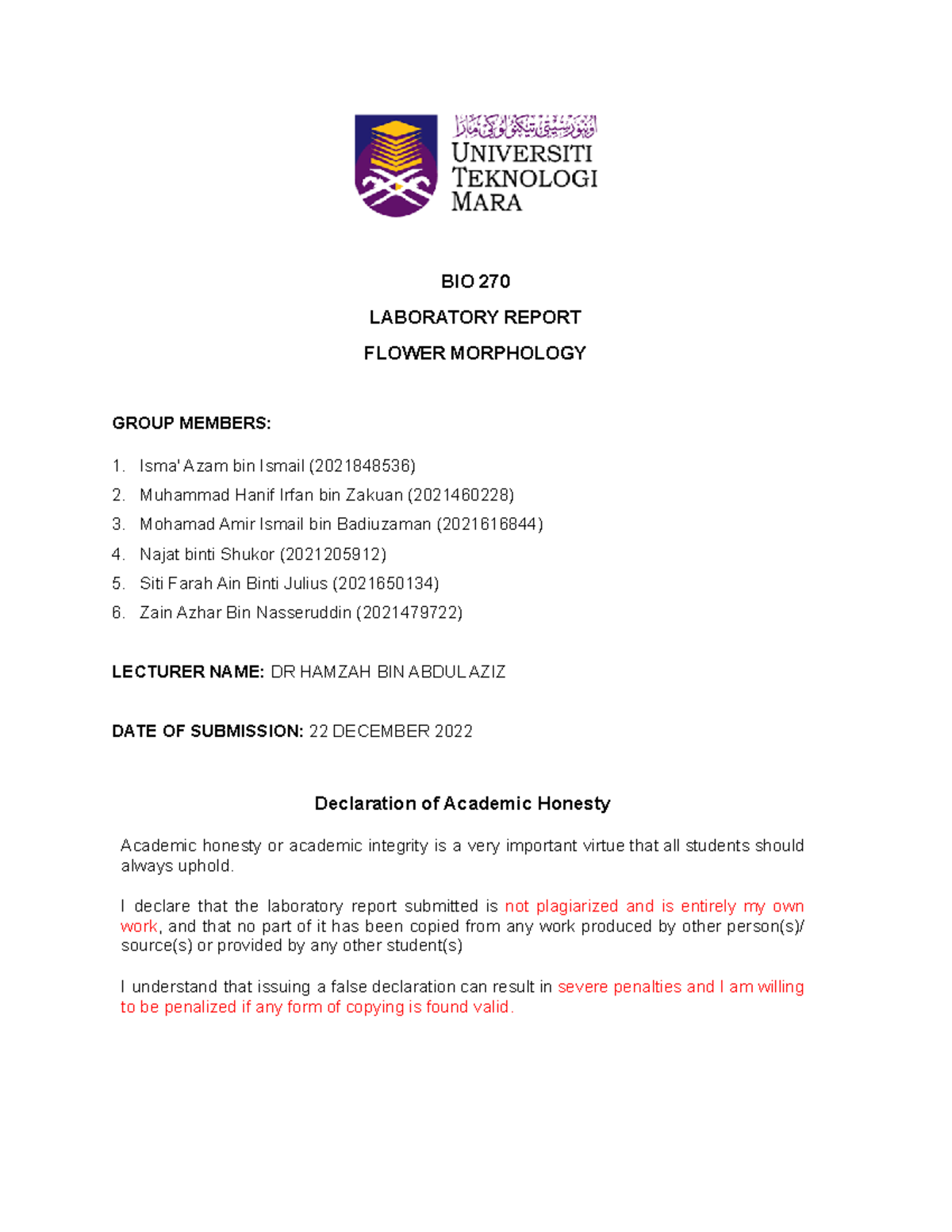LAB EXP 5 BIO 270 - Flower Morphology Laboratory Report - Studocu