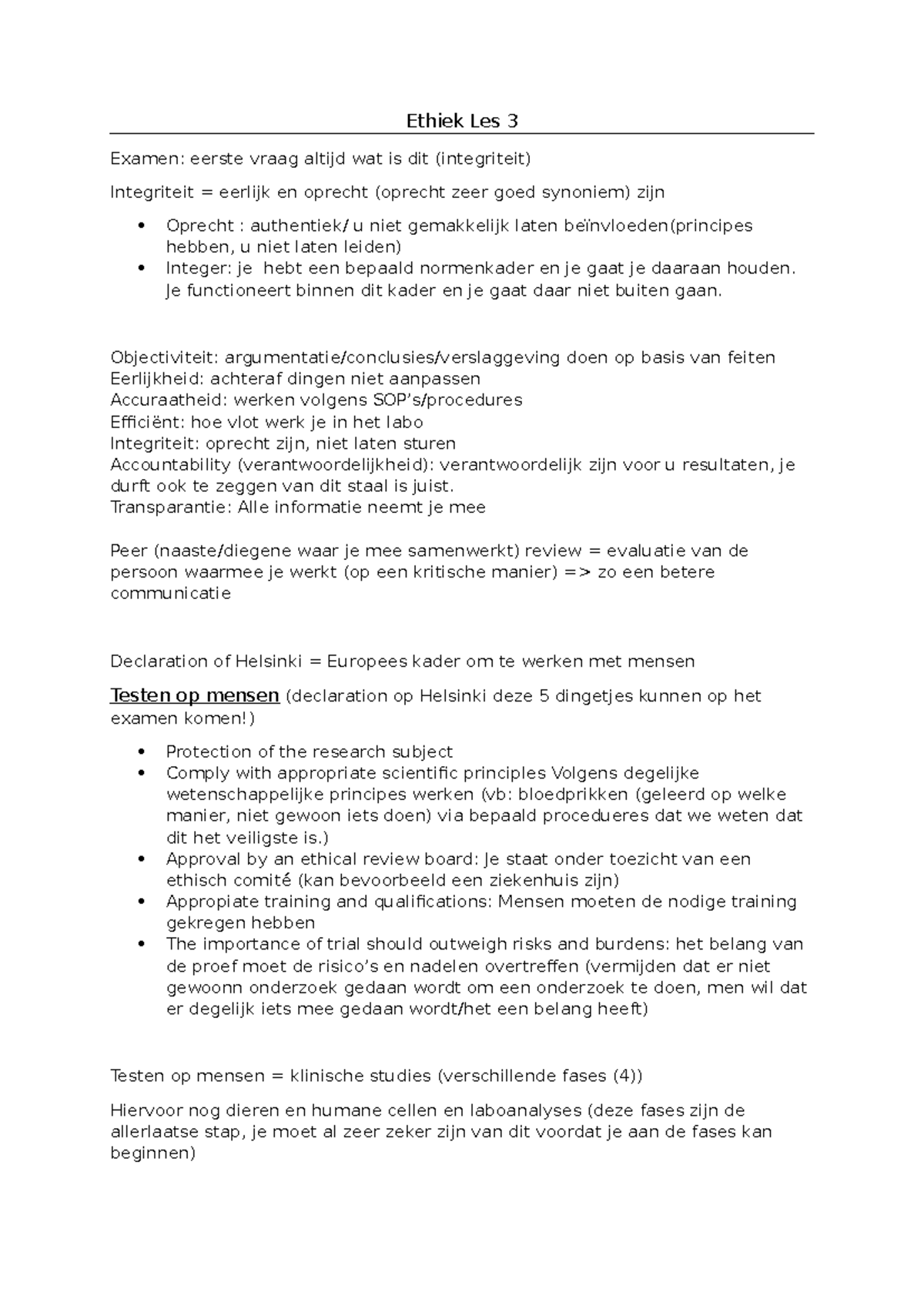 Ethiek Les 3: Integriteit en Ethische Overwegingen in Onderzoek - Studocu