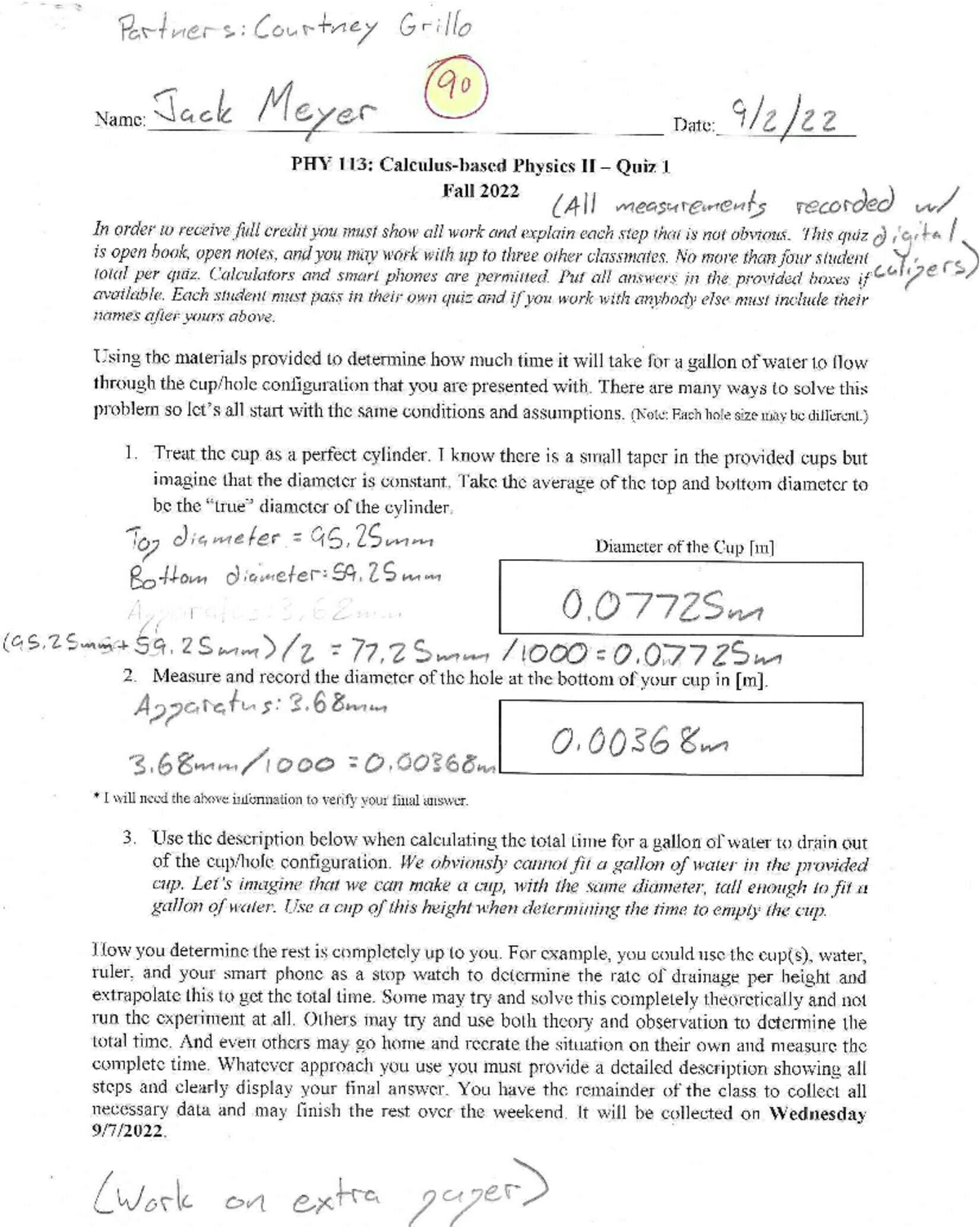PHY 113 - Physics II Quiz 1: Water Flow Time Calculation Techniques - Studocu