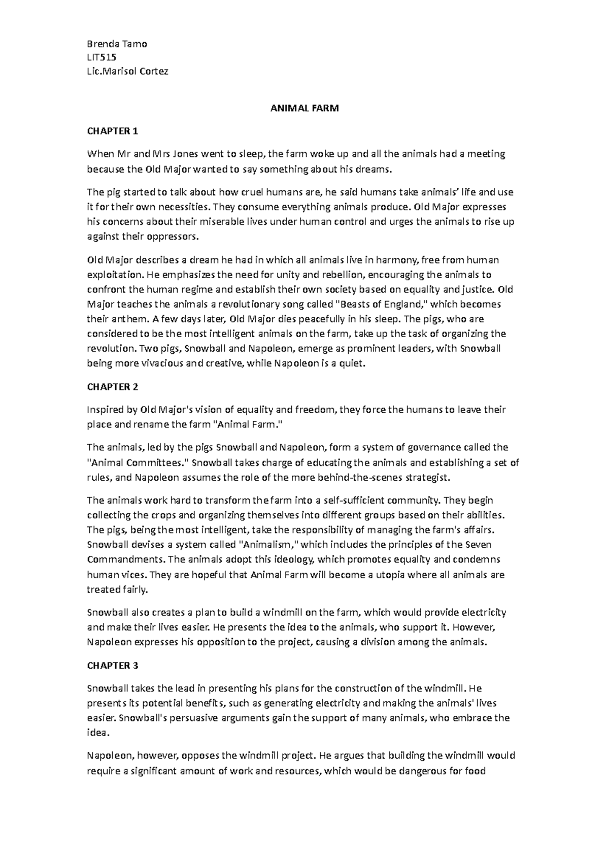 LIT 1-5 Animal Farm Chapter Summaries and Key Insights - Studocu