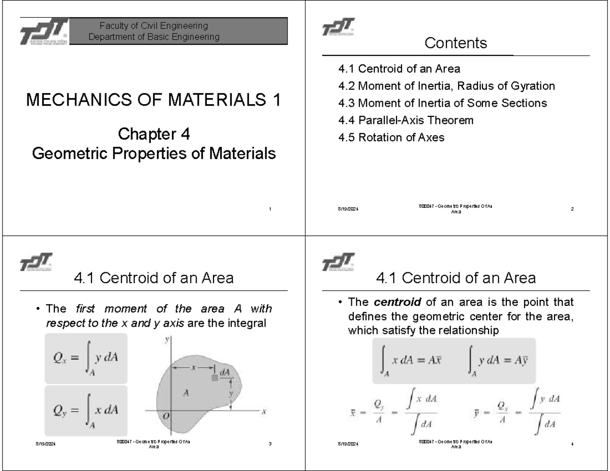 Chapter 4: Geometric Properties of Materials (CVE 101) - Studocu