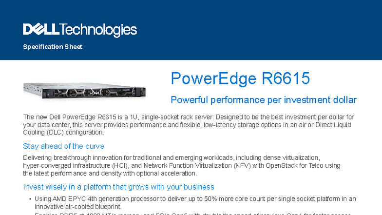 Dell PowerEdge R6615 Spec Sheet: Performance & Efficiency Insights ...