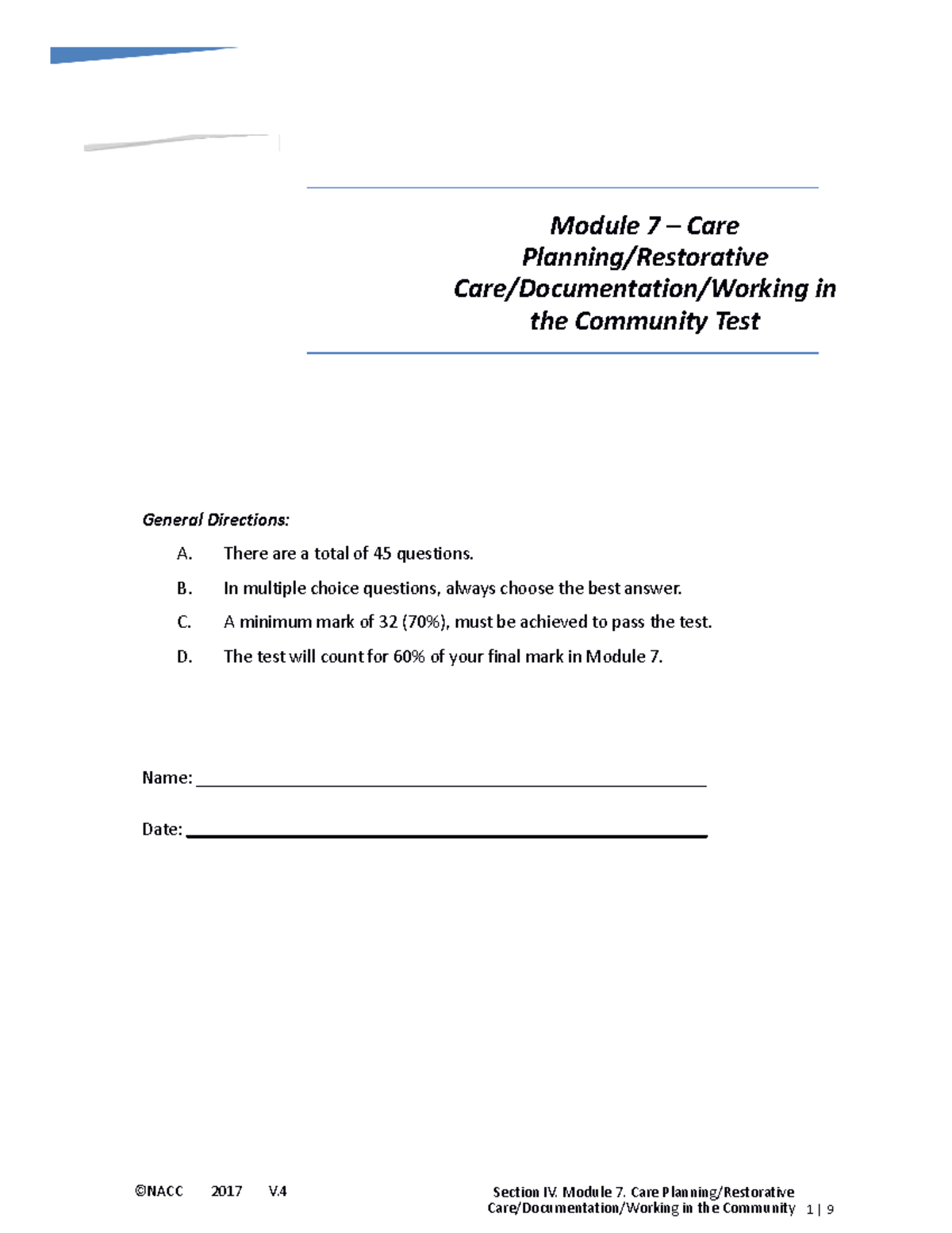 IV-8 Test - Module 7 Care Planning Form Fill - Module 7 – Care Planning ...