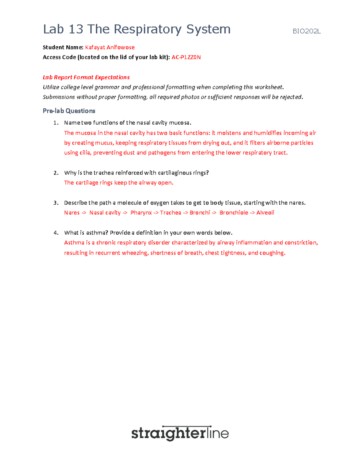 Lab 13 - Respiratory System Anatomy and Function Analysis - Studocu