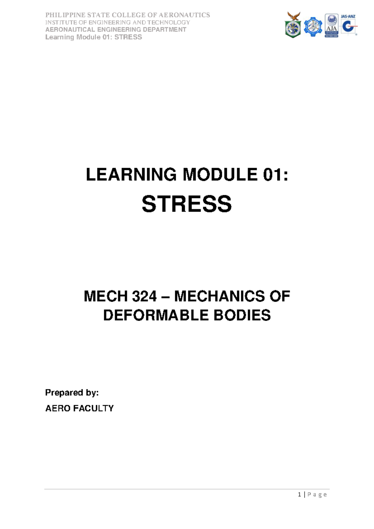 [MECH 324] Learning Module 01: Stress in Mechanics of Deformable Bodies ...
