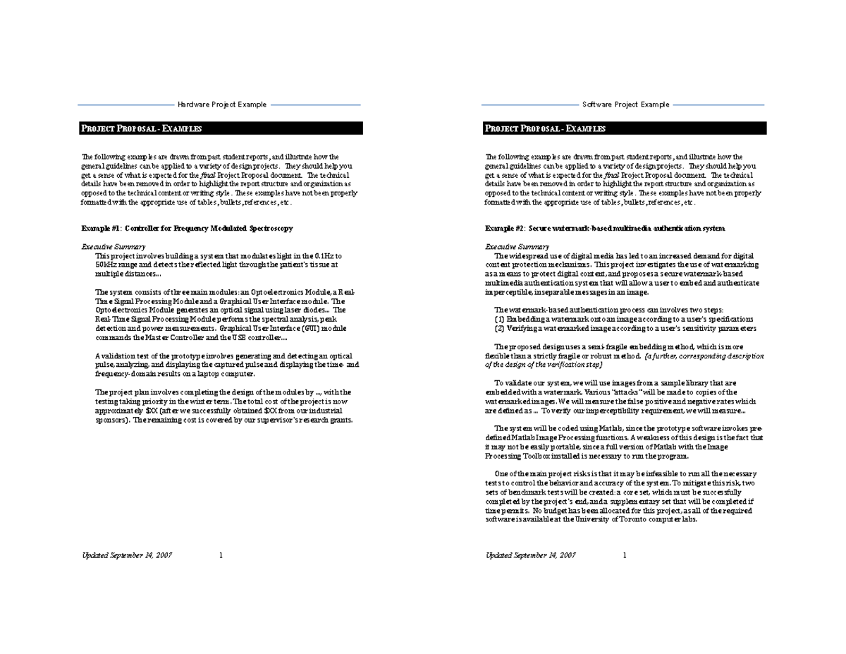 Project Proposal Examples: Hardware & Software Projects - Studocu