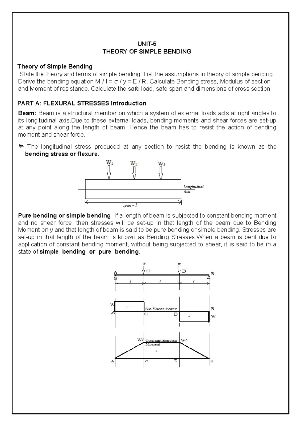 Theory and Derivation of Bending Equation in Structural Beams - Studocu