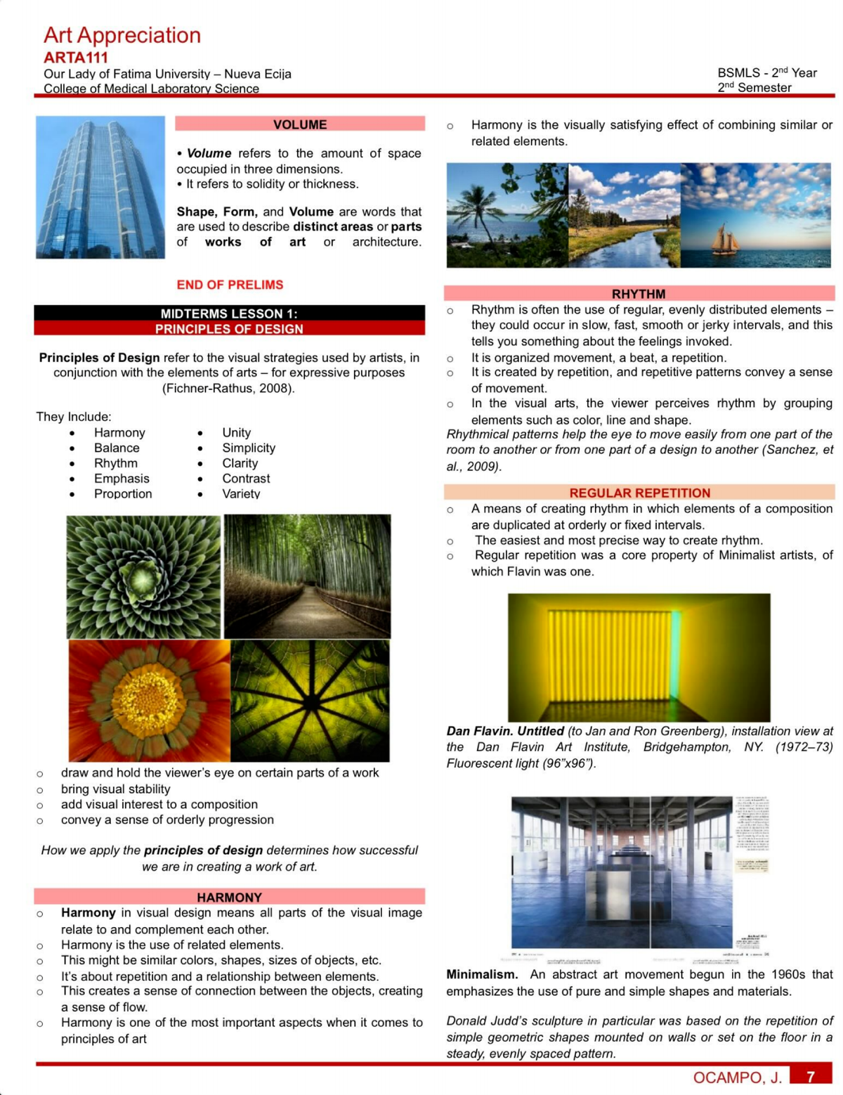 ARTA-111 - Art Appreciation Midterm Notes: Principles of Design and ...