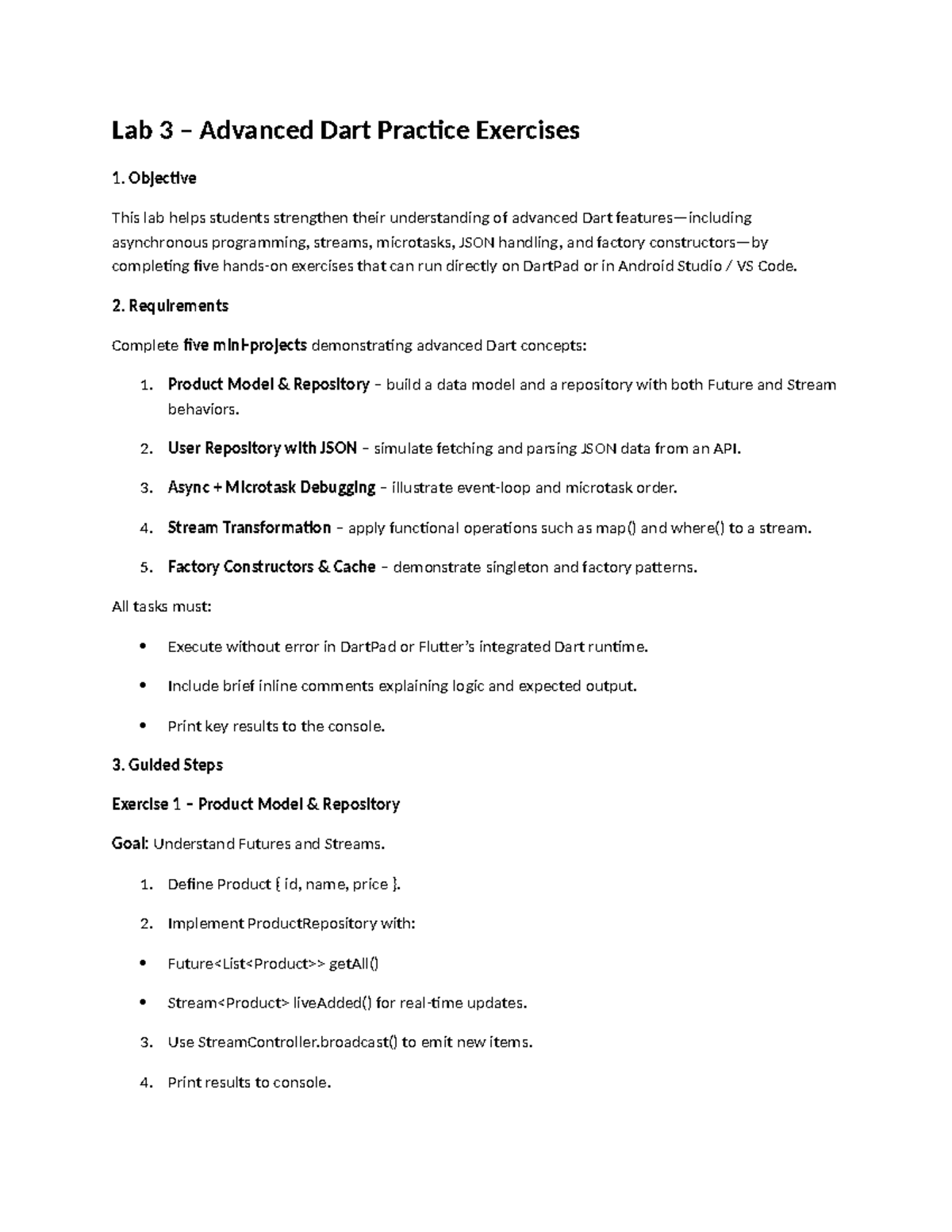 Lab 3: Advanced Dart Asynchronous Programming Exercises - Studocu