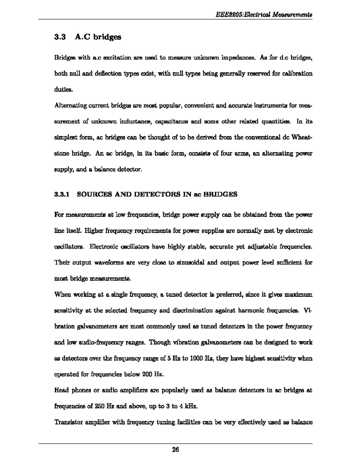 EEE2205 A.C. Bridges: Comprehensive Study Notes - Studocu