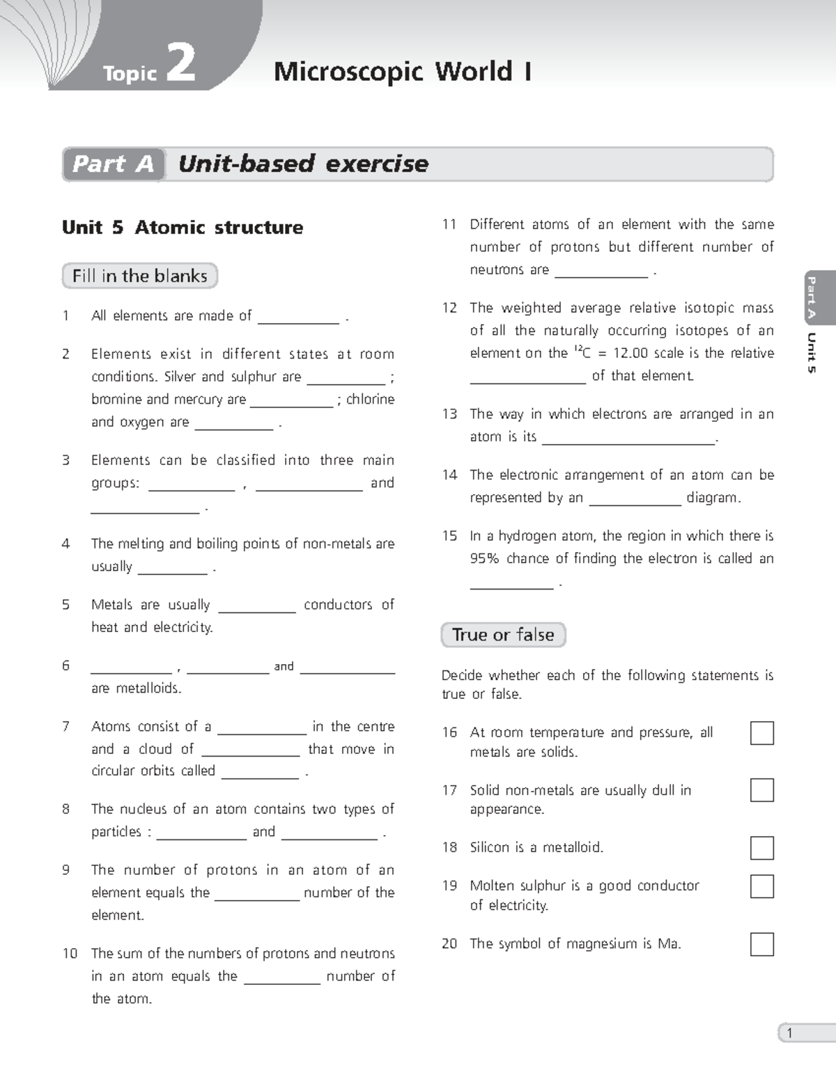 Unit 5 Microscopic World I: Atomic Structure and Isotopes Exercises ...
